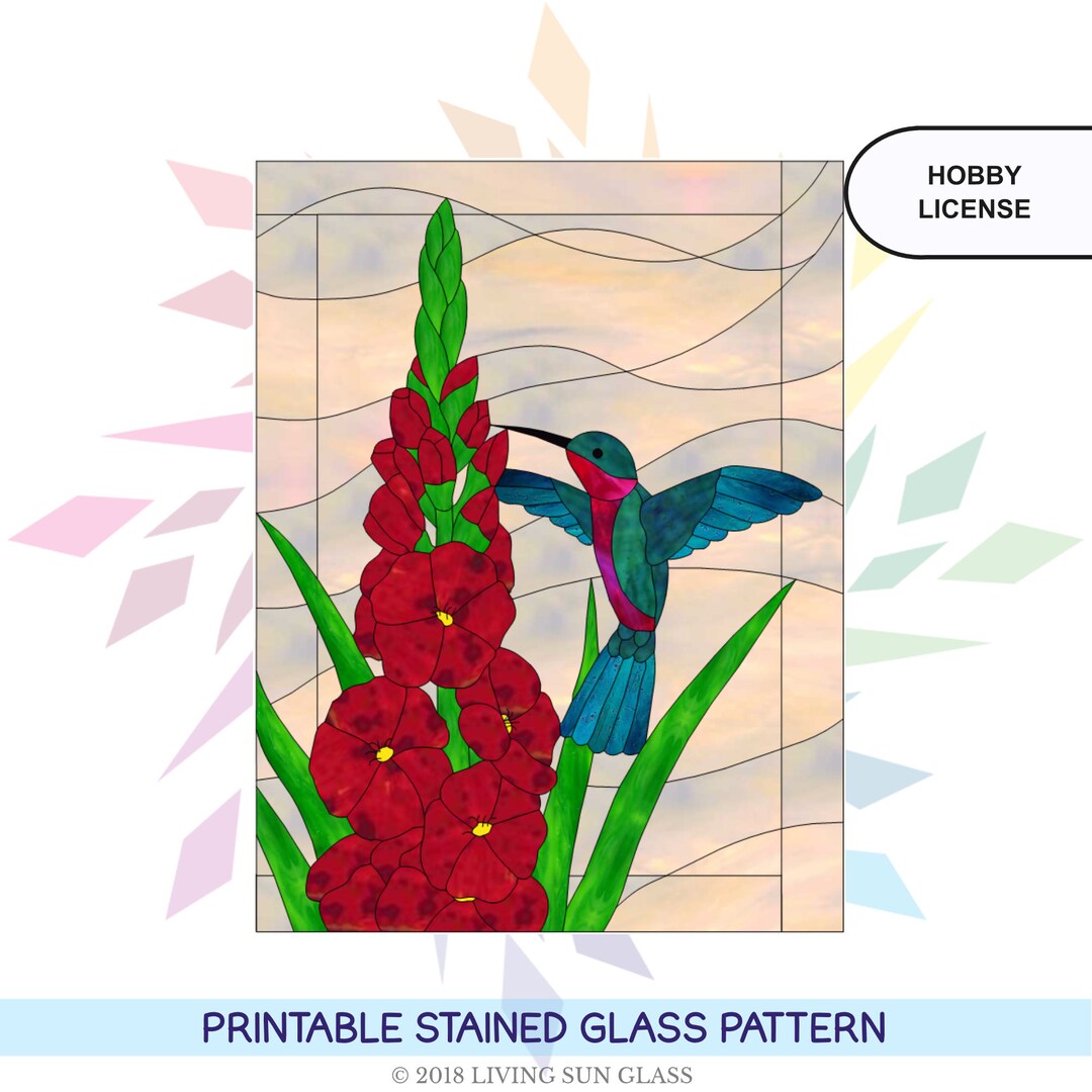 Hummingbird Stained Glass Panel PDF Pattern Printable Digital Download ...