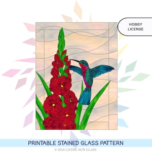 Hummingbird Stained Glass Panel PDF Pattern Printable Digital Download ...