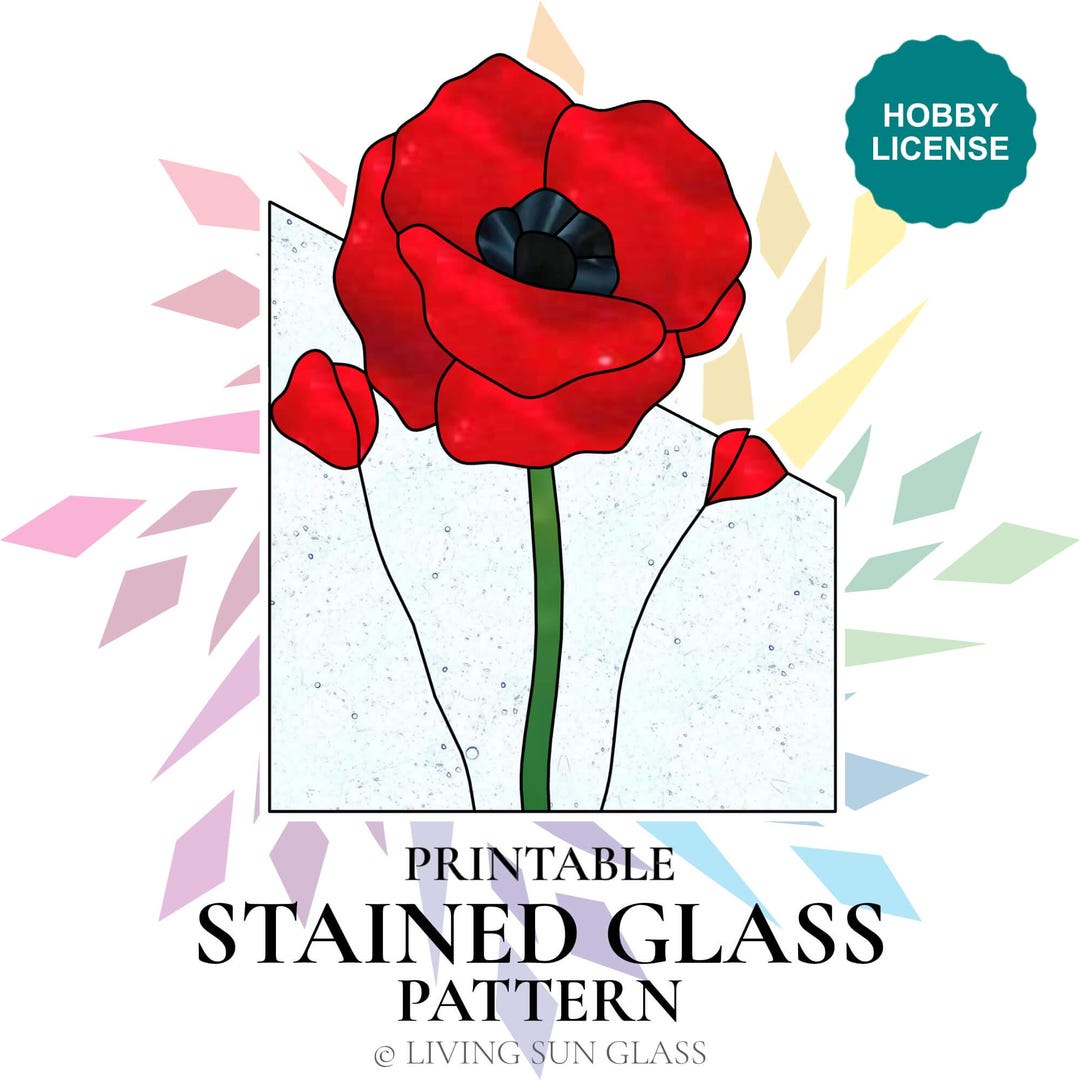 Stained Glass Poppy Pattern - Digital Download PDF - Stained Glass ...