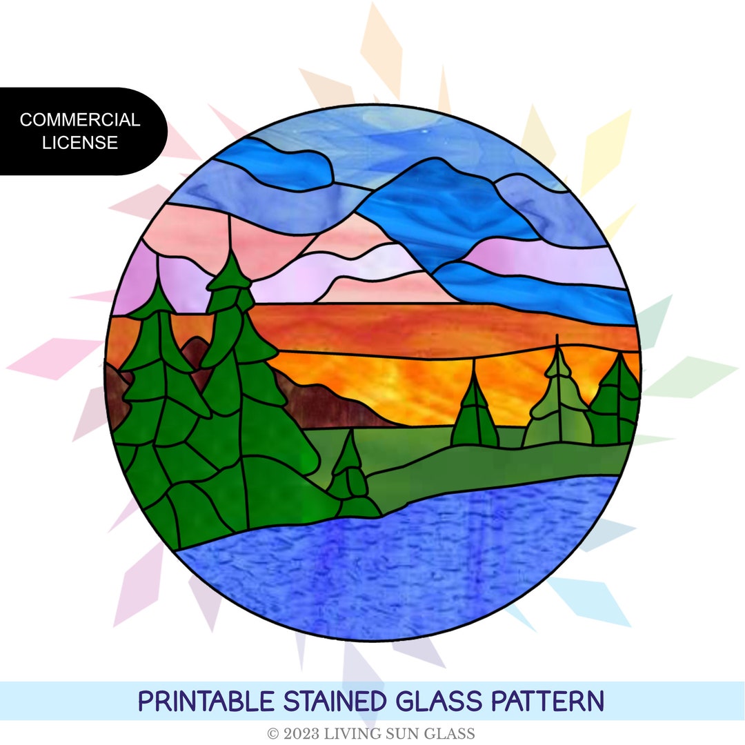 Landscape at Sunset Stained Glass Pattern - Digital Pattern Download ...