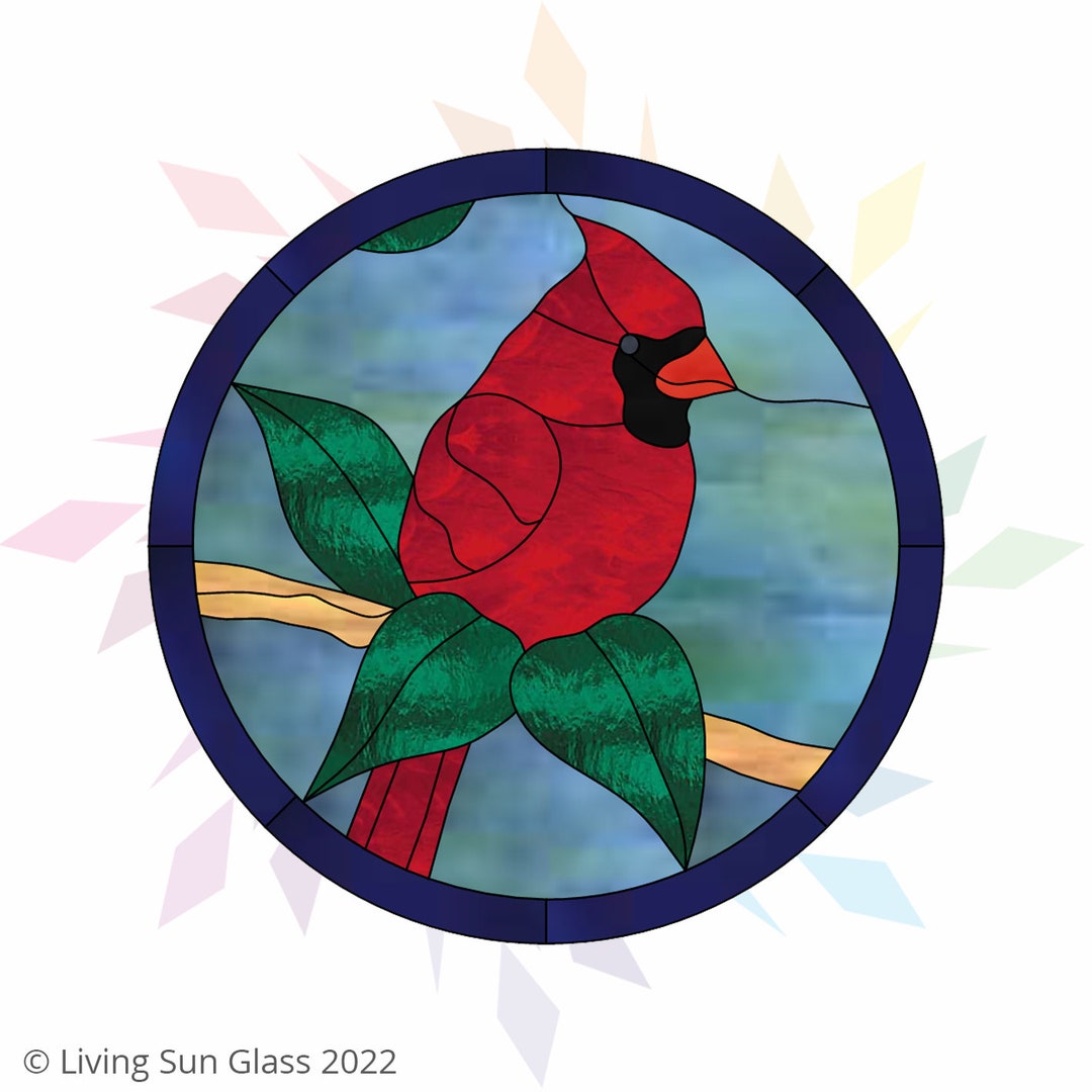 Round Cardinal Pattern for Stained Glass - Bird Panel Template - Etsy