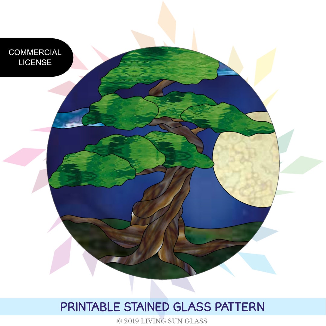 Bonsai Tree Stained Glass Pattern Digital Pattern Printable Download ...