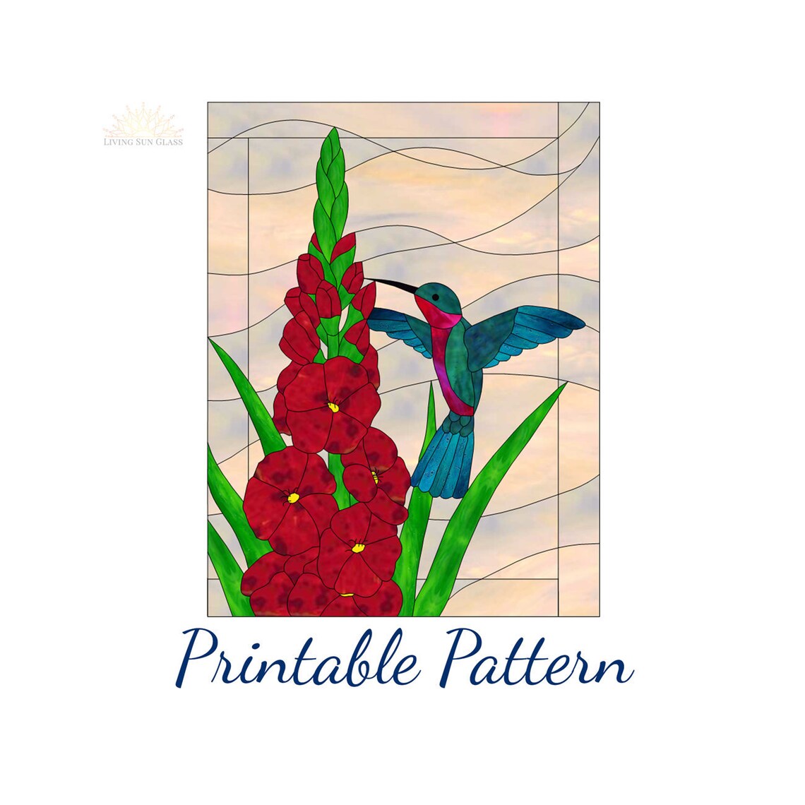 Hummingbird Stained Glass Panel PDF Pattern Printable Digital - Etsy