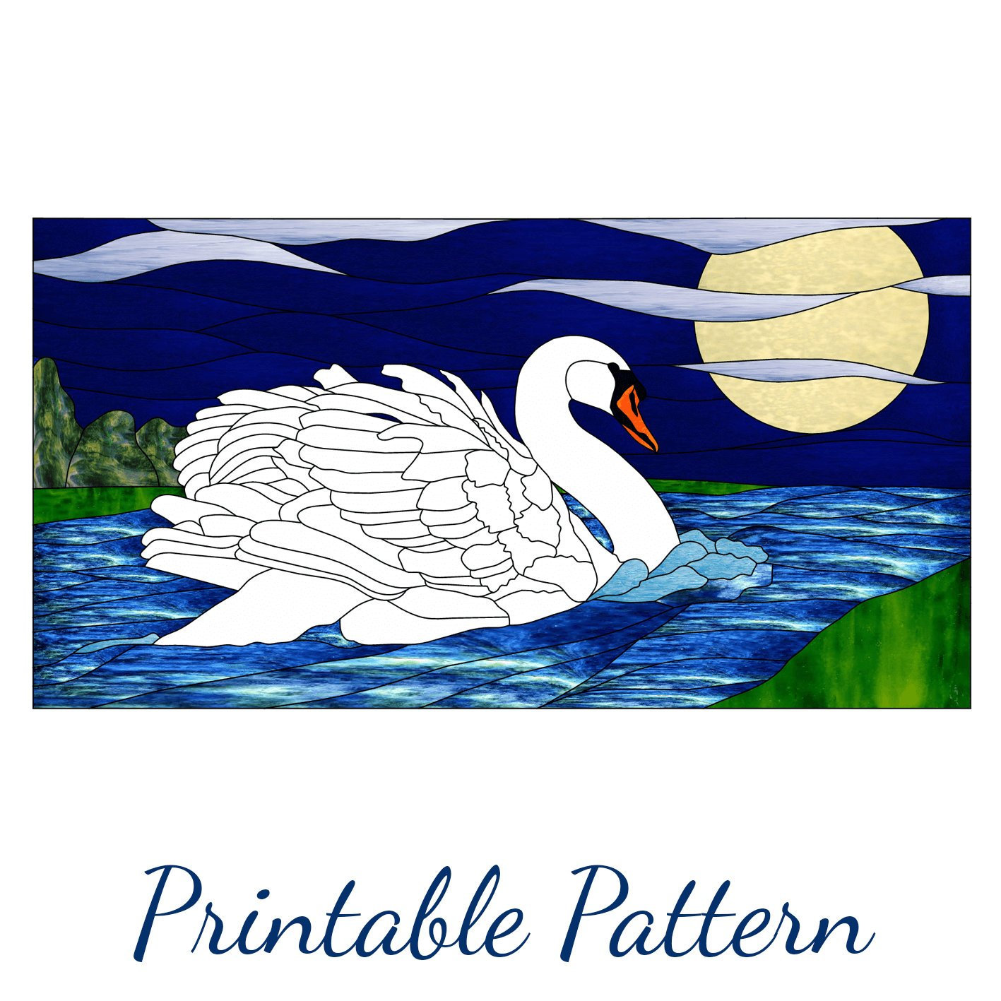 Stained Glass Swan Pattern - Digital Download PDF - Swan Pattern ...