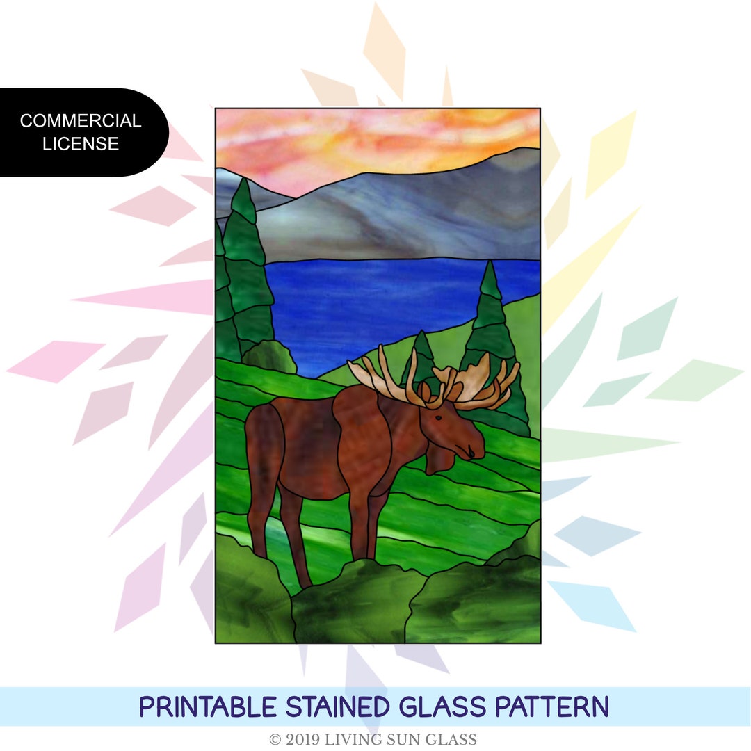 Moose Pattern Stained Glass Panel Printable Pattern Digital Download ...
