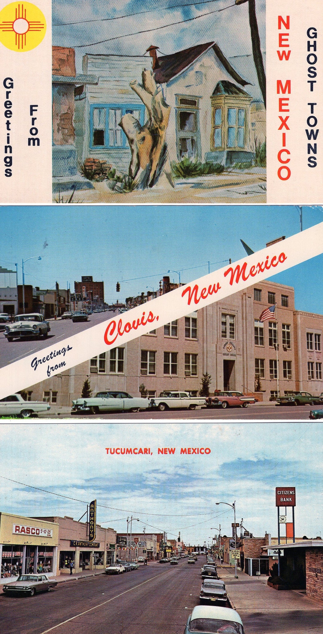 3 Vintage Arizona Postcards Tucumcari, Greetings From Clovis, Ghost ...