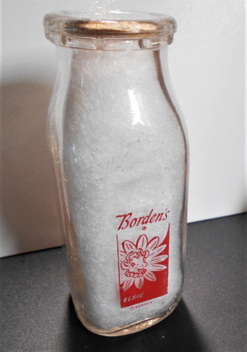 Collectibles Vintage Borden 1950's Elsie the Cow Half-Pint Milk Dairy Bottle Collectible Glass ...