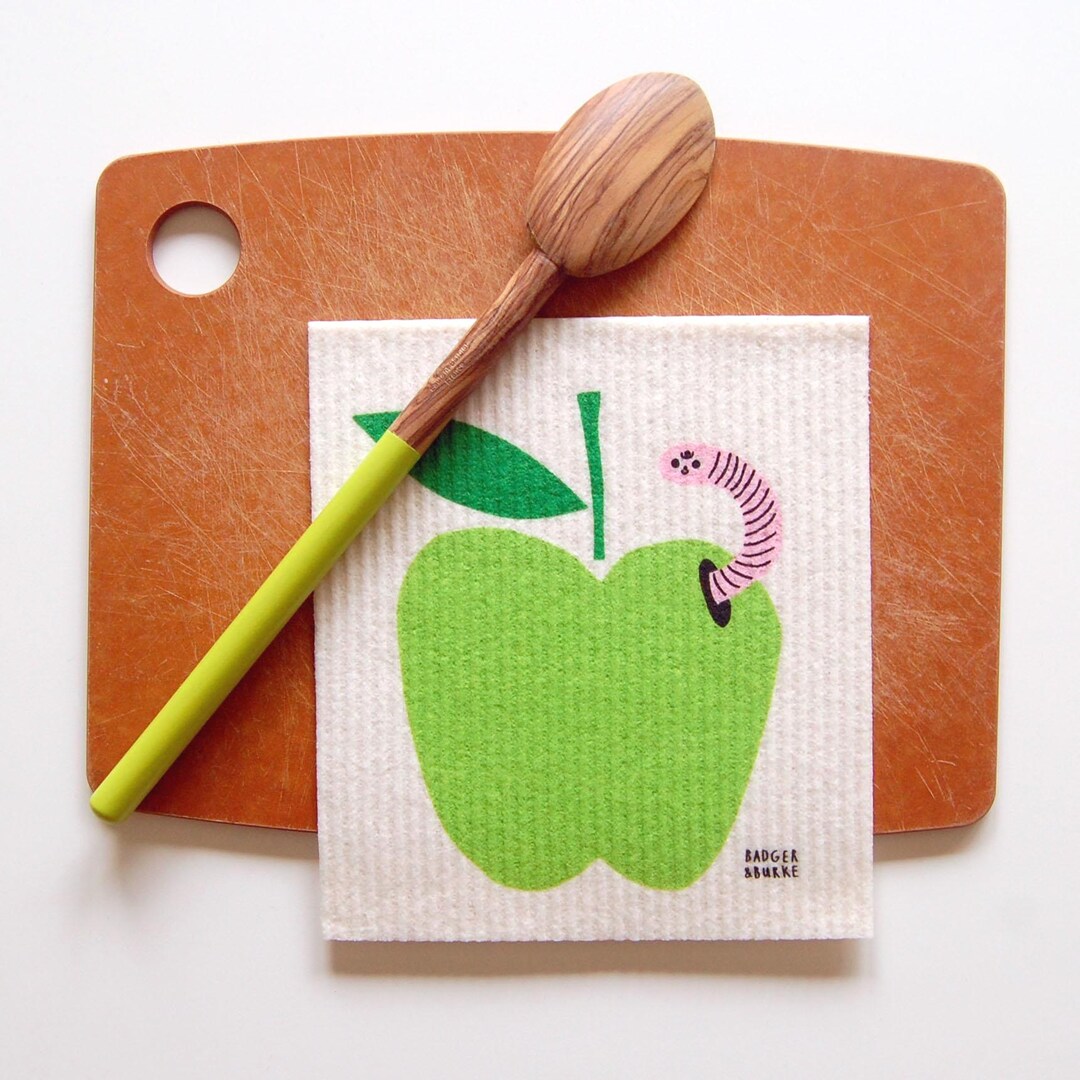 Apple and a Worm Swedish Sponge Cloth - Etsy
