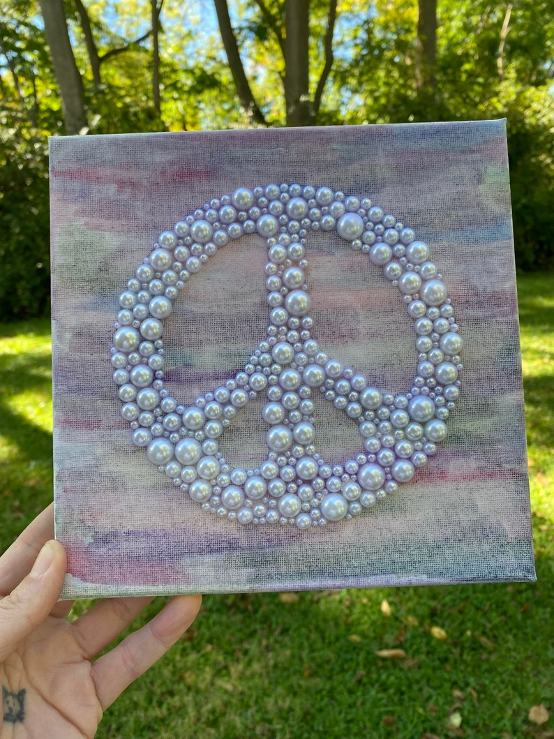 Pearl Peace Sign on 8x8 Canvas - Etsy
