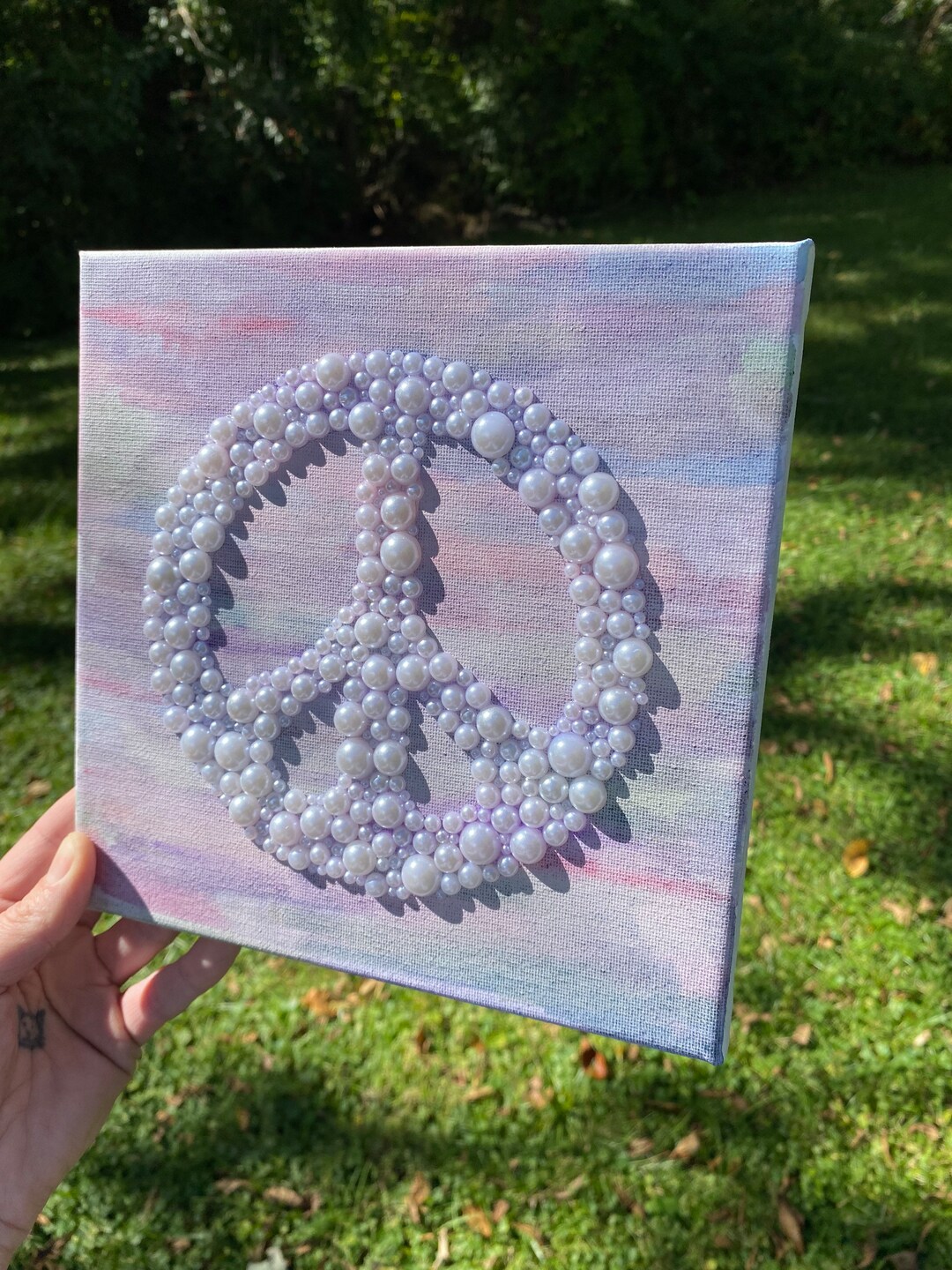 Pearl Peace Sign on 8”x8” Canvas - Etsy
