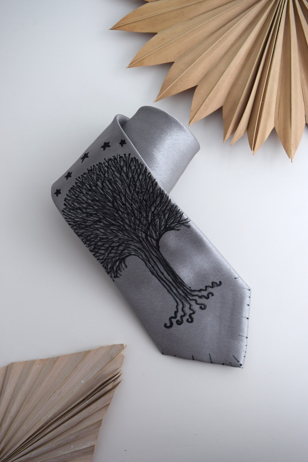 White Tree Tie, Tie. Oak Tree Tie, Men's Silk Necktie. Wedding Tie for ...