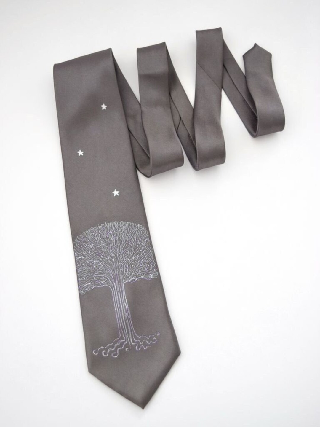 White Tree Tie, Tie. Oak Tree Tie, Men's Silk Necktie. Wedding Tie for ...