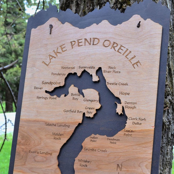 Lake Pend Oreille Map Wood - Etsy