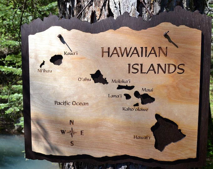 Hawaiian Islands Wood Map - Etsy