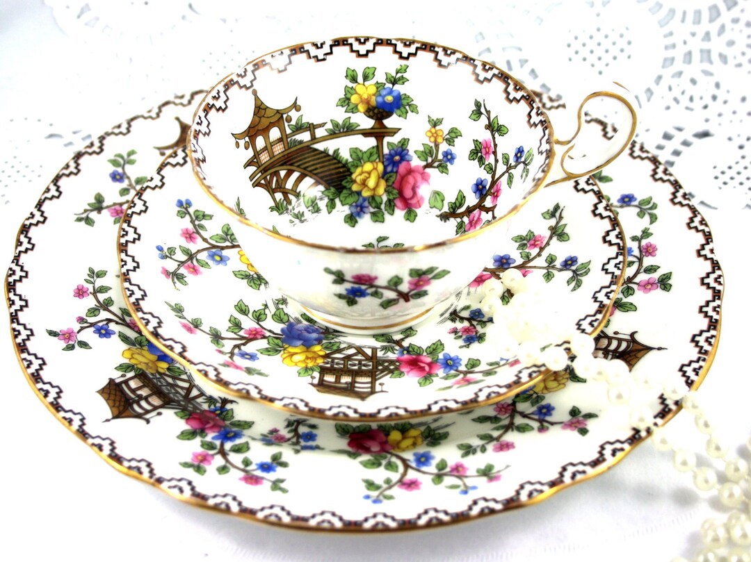 Aynsley Pagoda Pattern Lovely Trio, Bone English China Made in 1960s - Etsy
