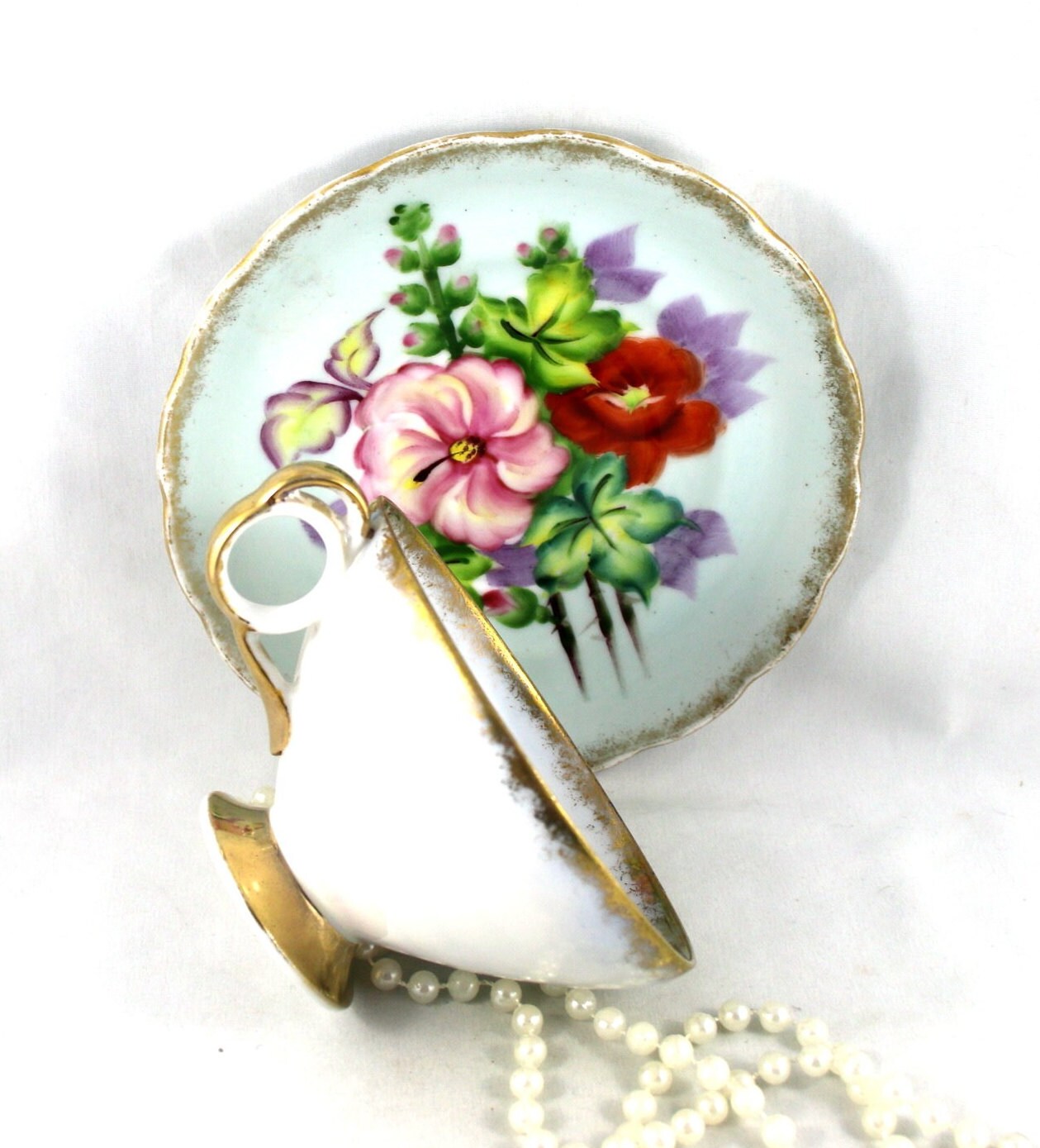 Shafford Hand-painted Floral Bone China Cup and Saucer - Gold Rim ...