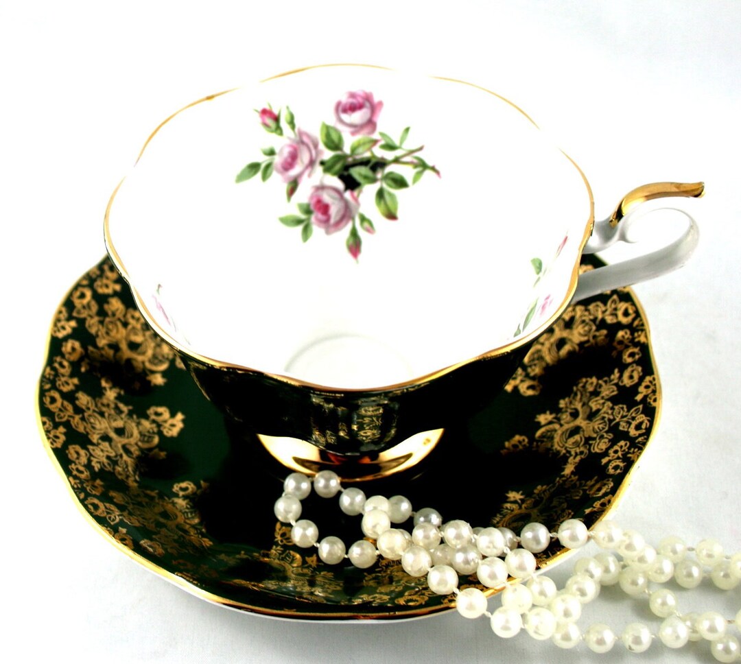 Royal Albert Beautiful Footed Duo, Delicate Floral Accent, Hunter Green ...