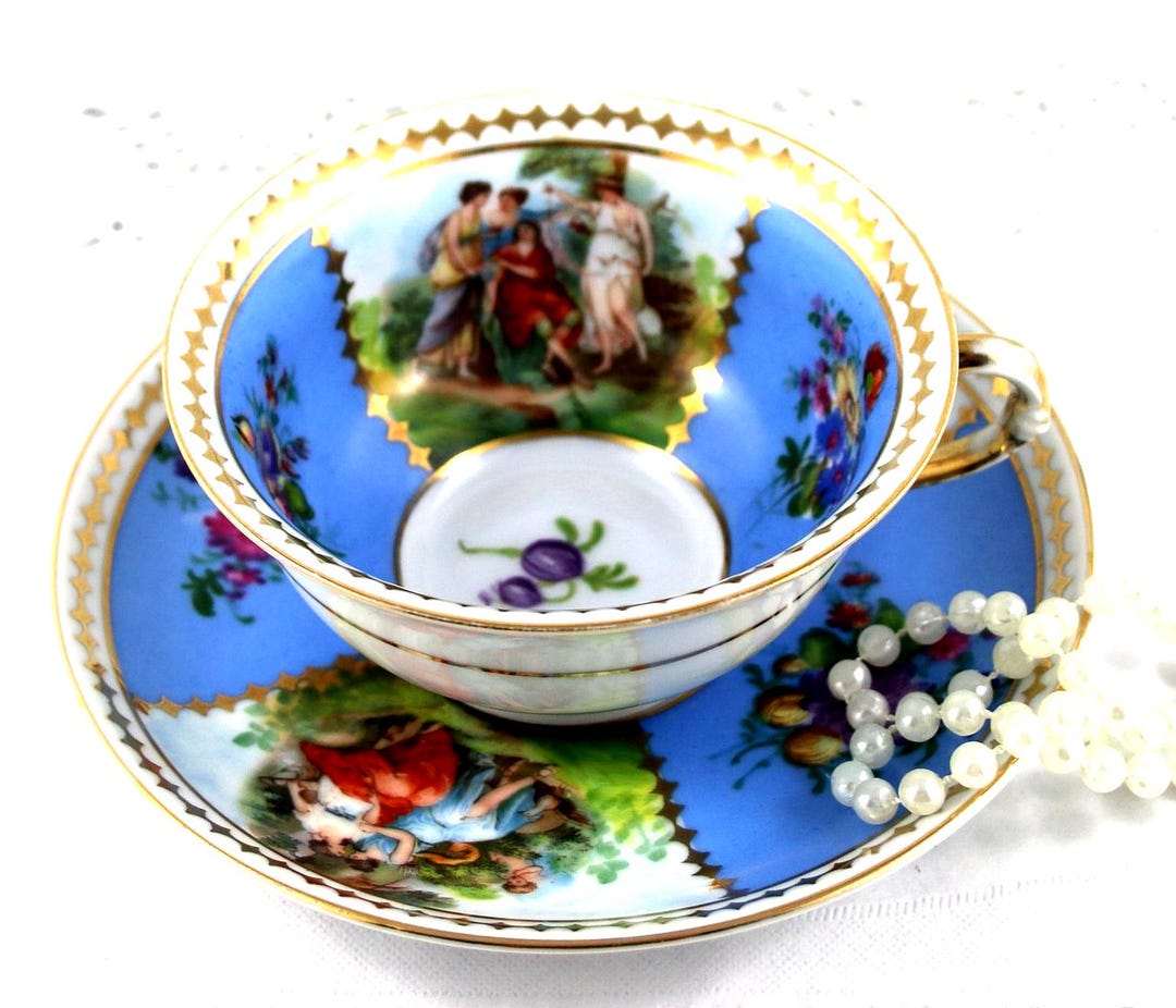Hand Painted Austrian China Duo: Biblical Theme, Floral Gilded Borders ...