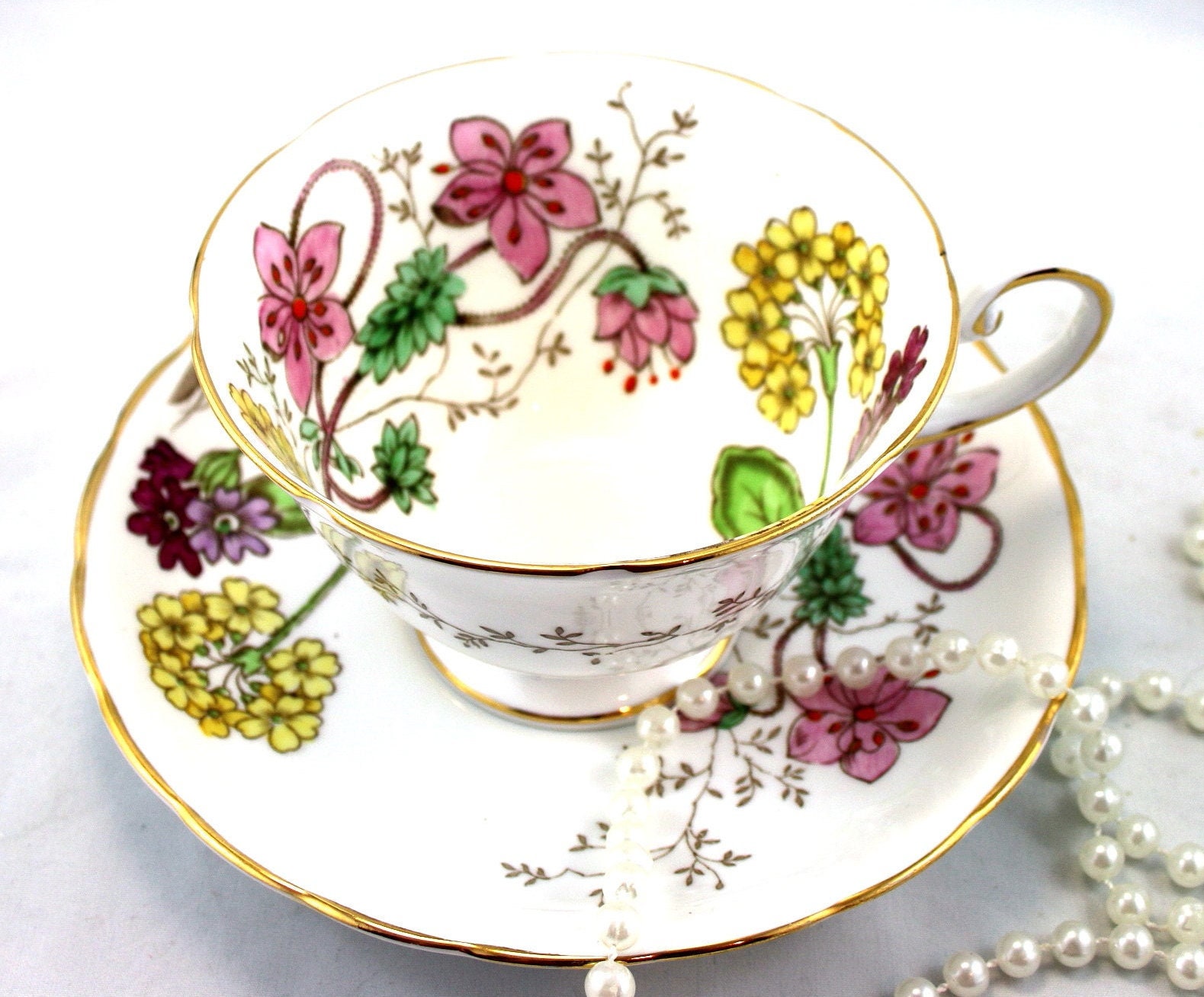 Home & Living Florette Pattern Victoria Art Deco Cup & Saucer Bone ...