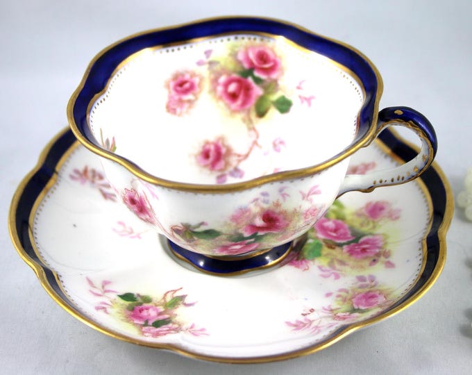 Vintage, Gorgeous Consent Duo, Delicate Floral Accent, Navy Blue Gilded ...