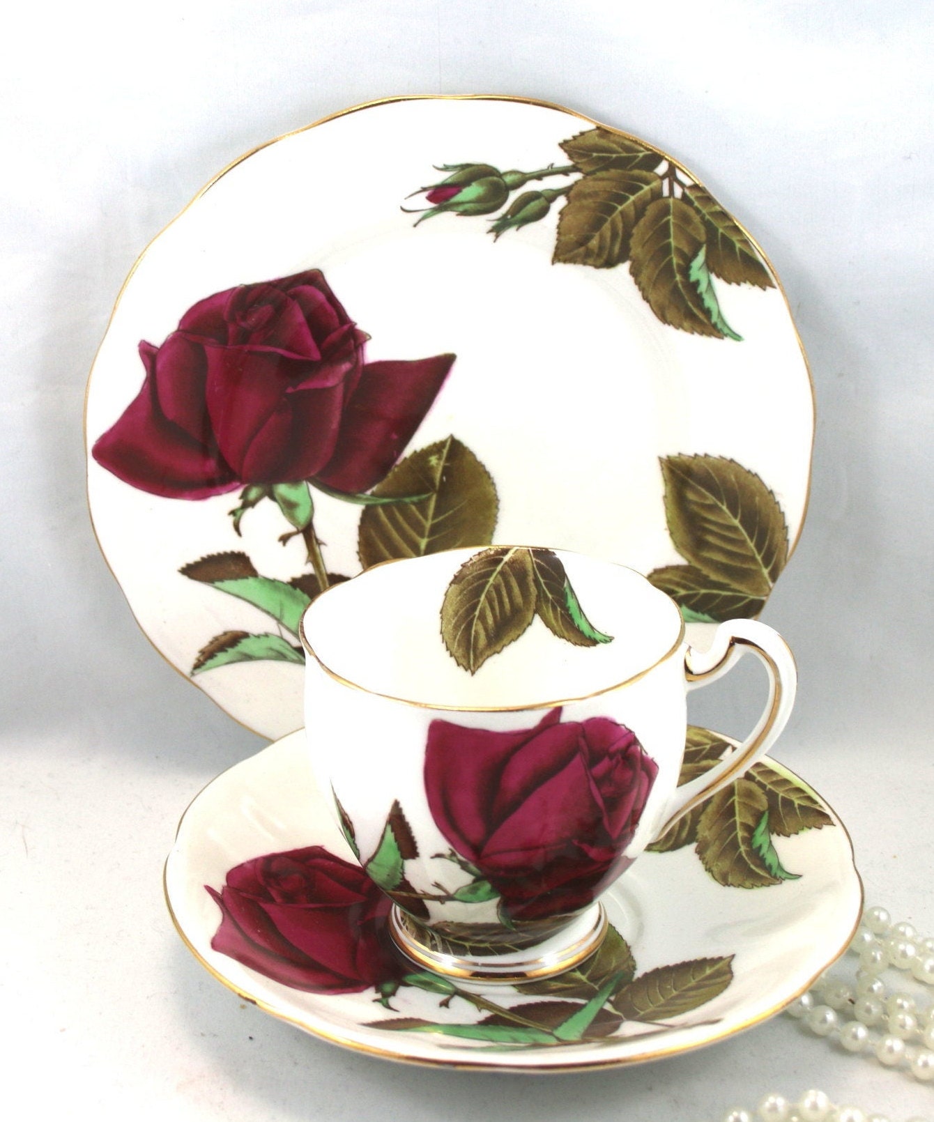 Lovely Royal Standard Trio Large Red Rose Pattern on White - Etsy Singapore