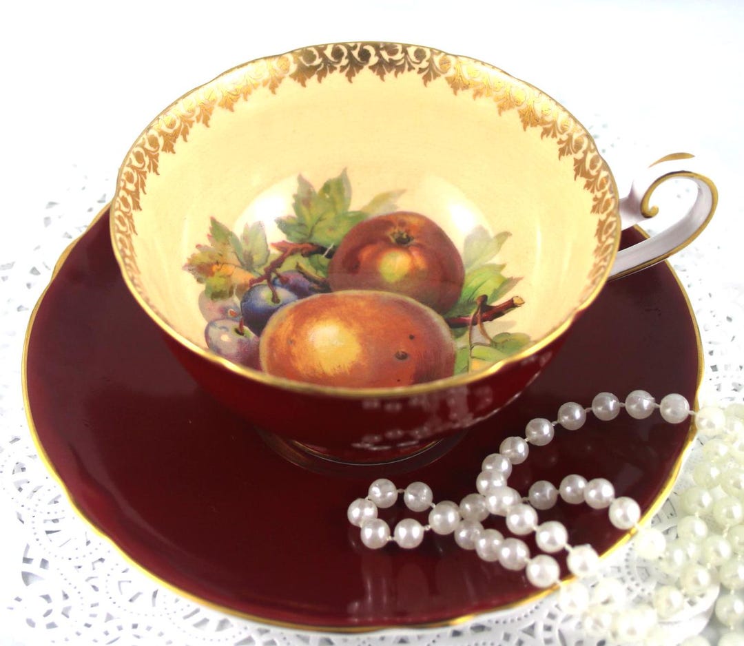 Shelley, Cabinet Duo, Fruit Pattern on Peach Background, Deep Burgundy ...