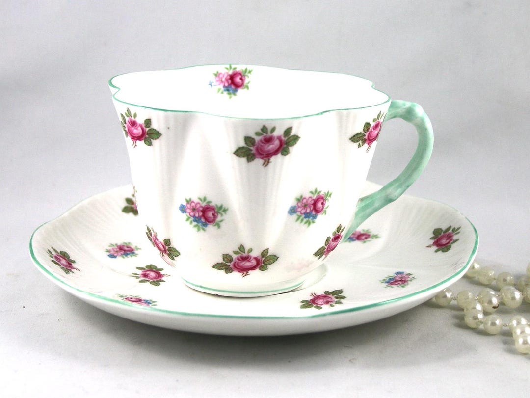 Shelley Lovely Floral Duo, Rosebud Pattern, White Borders, Blue Color ...