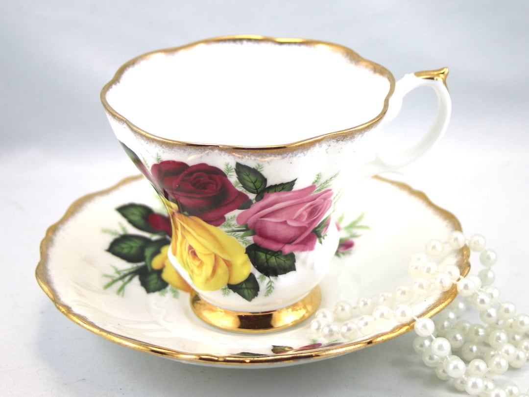Royal Castle, Beautiful Teacup & Saucer, Multi-color Rose Pattern, Gold ...