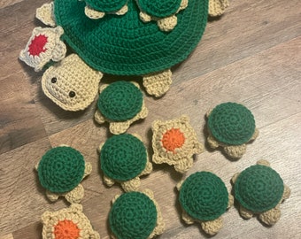 Handmade Crochet Memory Game Turtle With Ten Matching Baby Turtles - Etsy
