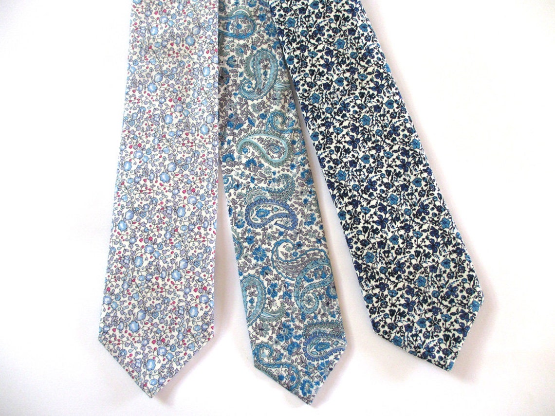 Mens Ties in Liberty Print Fabric ~ Blue Designs ~ 2.5" (skinny) or 3 ...