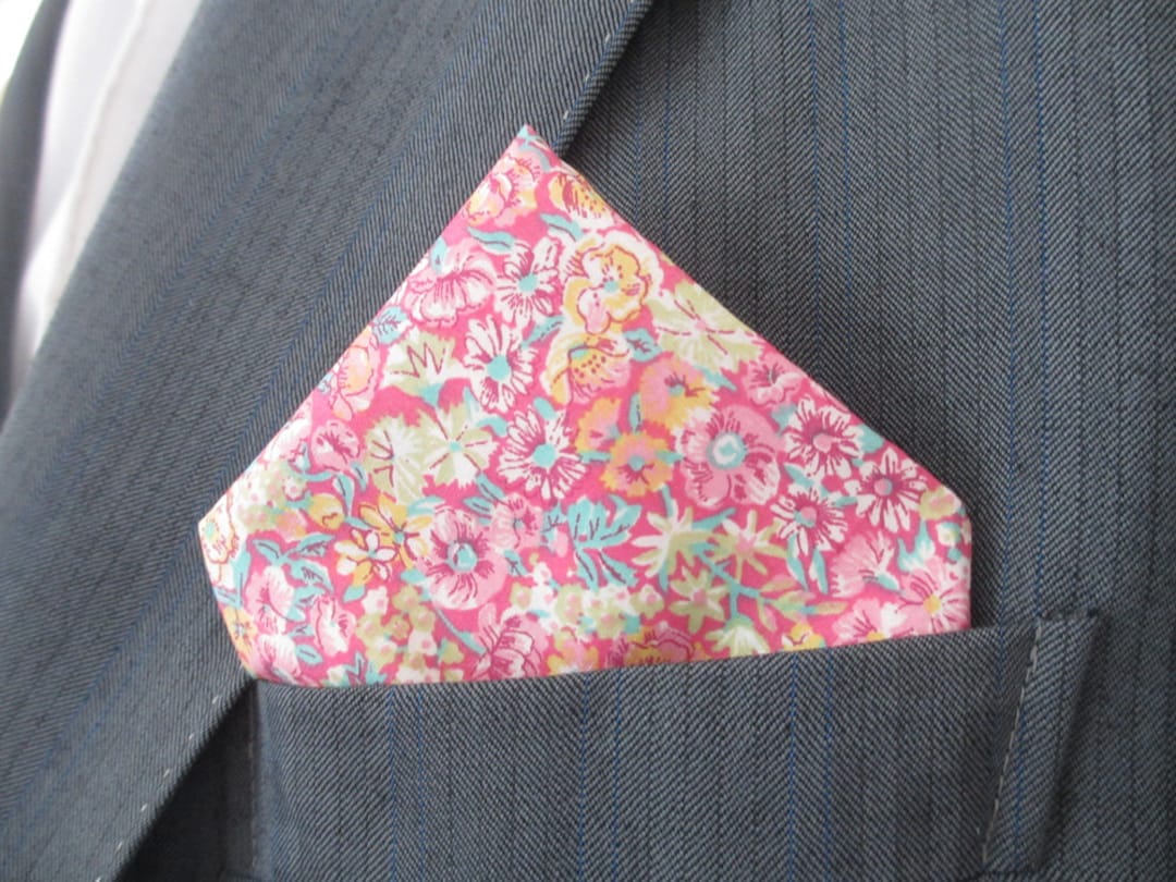 Men's Pocket Square / Hankerchief in Liberty Print pink Chive Floral ...