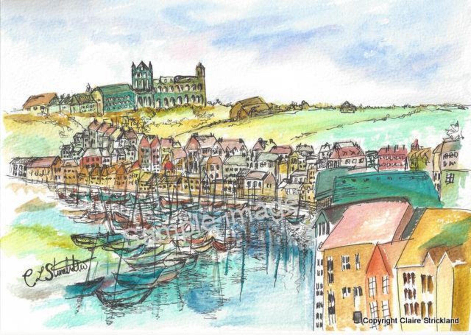 Whitby Harbour, Yorkshire Coast - Giclee Print of Original Watercolour ...