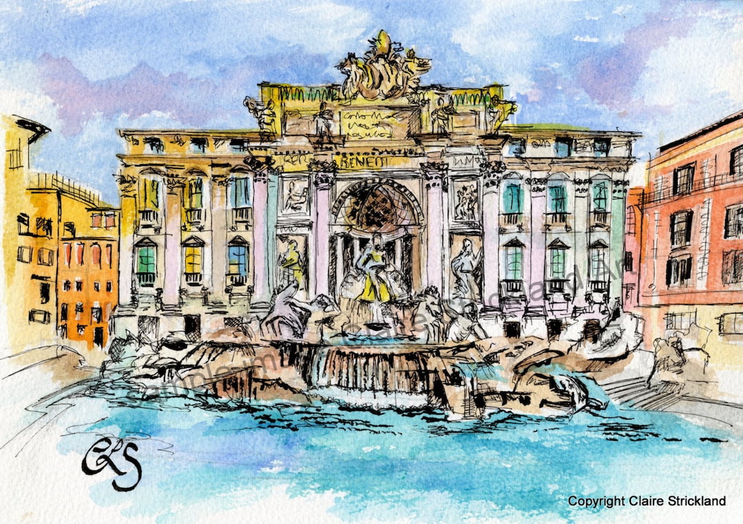 Trevi Fountain, Rome, Italy. - Giclee Print of Original Watercolour and ...