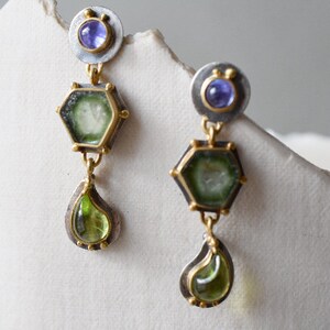 Watermelon Tourmaline, Peridot, Iolite Earrings - Etsy