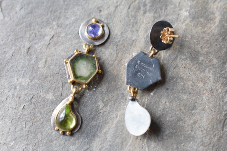 Watermelon Tourmaline Peridot Iolite Earrings - Etsy