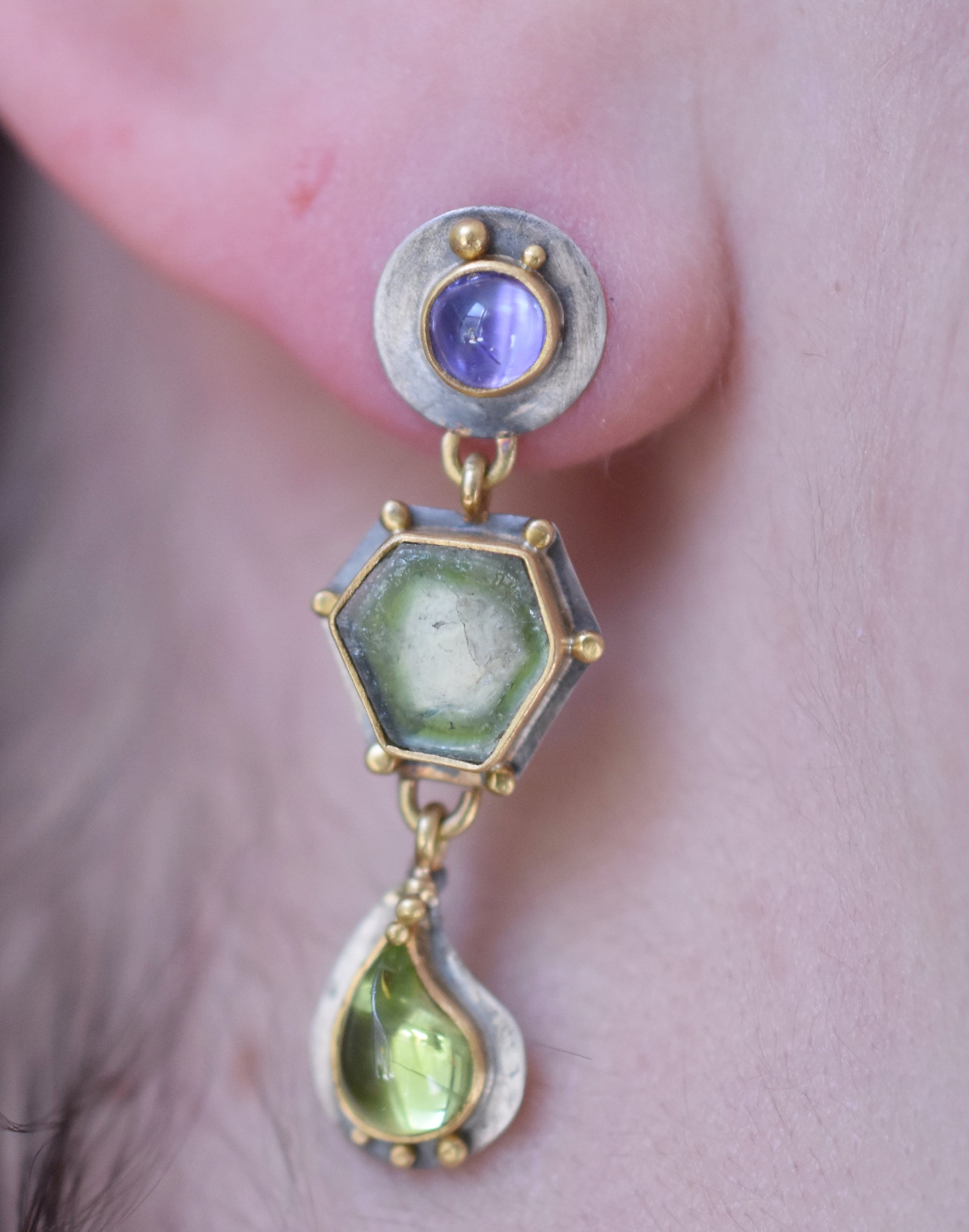 Watermelon Tourmaline Peridot Iolite Earrings - Etsy
