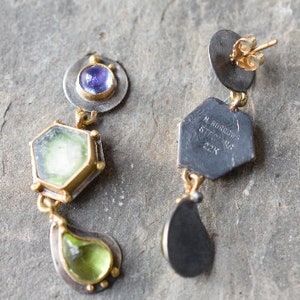 Watermelon Tourmaline, Peridot, Iolite Earrings - Etsy