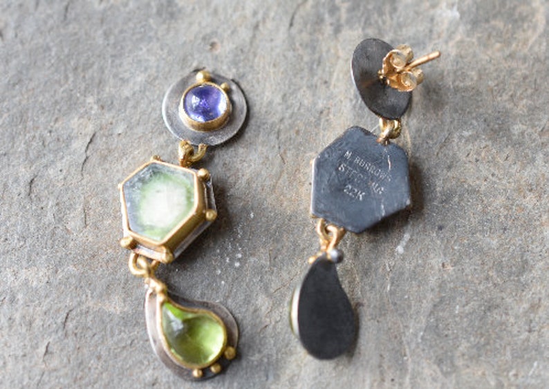 Watermelon Tourmaline, Peridot, Iolite Earrings - Etsy