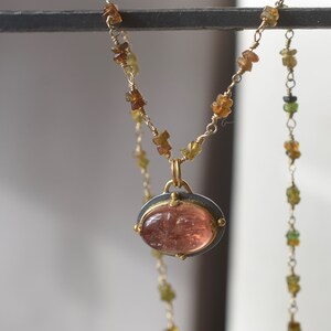 Strawberry Tourmaline Set in 22K Gold and Silver Pendant Suspended From ...