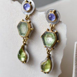 Watermelon Tourmaline, Peridot, Iolite Earrings - Etsy