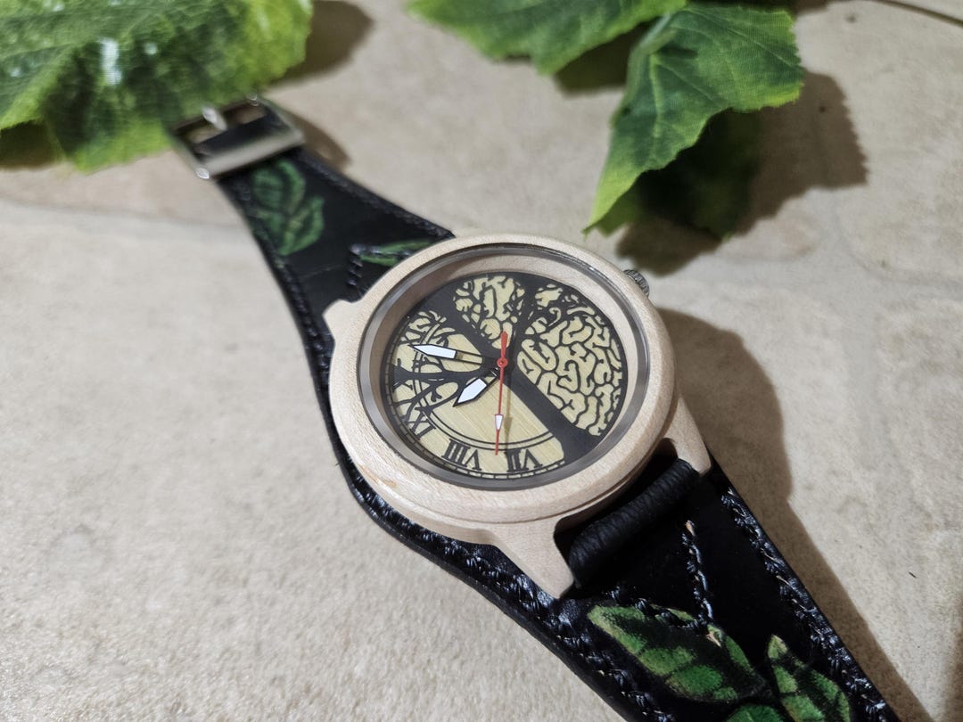 Wooden Watch "tree of Life", Wide Leather Strap - Etsy