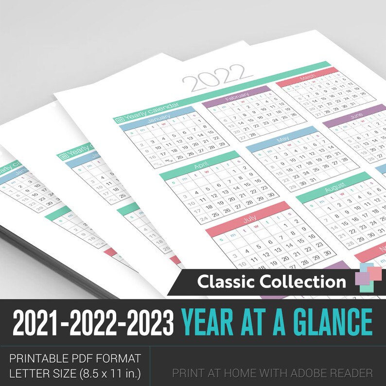 2021 / 2022 / 2023 Year at a Glance Instant Download Ready to Print at ...