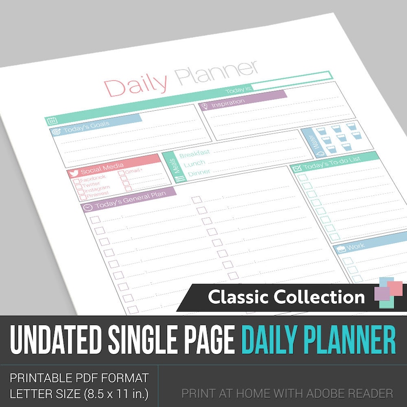 Modern Undated Daily Planner W/ Meals and Water Intake- Instant ...