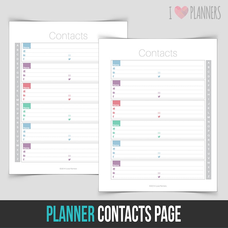 Modern Planner Contact Page - Instant Download! PDF Format Ready to ...