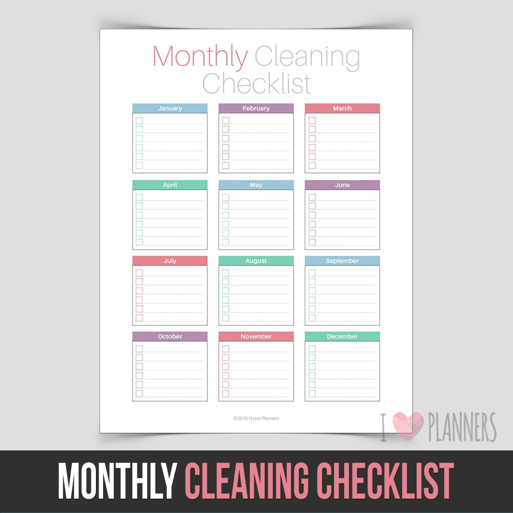 Monthly Cleaning Checklist Instant Download PDF Format Ready to Print ...