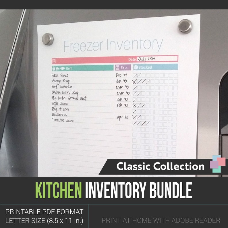 Pantry, Kitchen, Freezer and Refrigerator Inventory Sheets Bundle ...