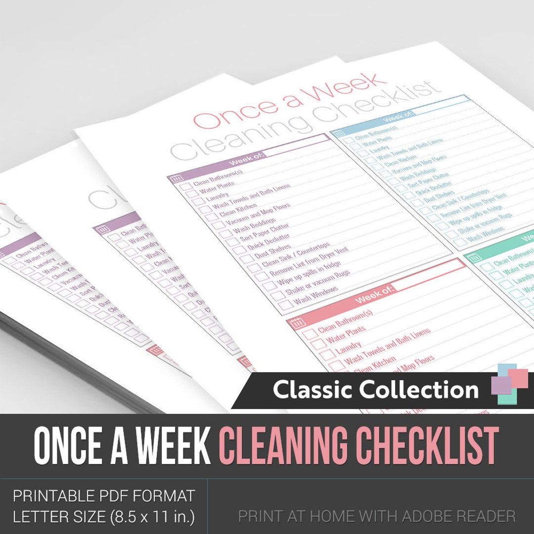 Once a Week Cleaning Checklist - Instant Download! PDF Format Ready to ...