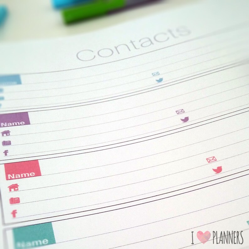 Modern Planner Contact Page - Instant Download! PDF Format Ready to ...