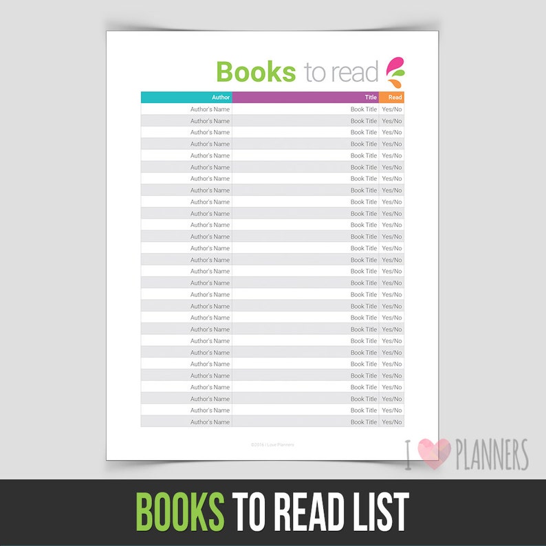 Books to Read List / Wishlist Instant Download Editable PDF File, Ready ...