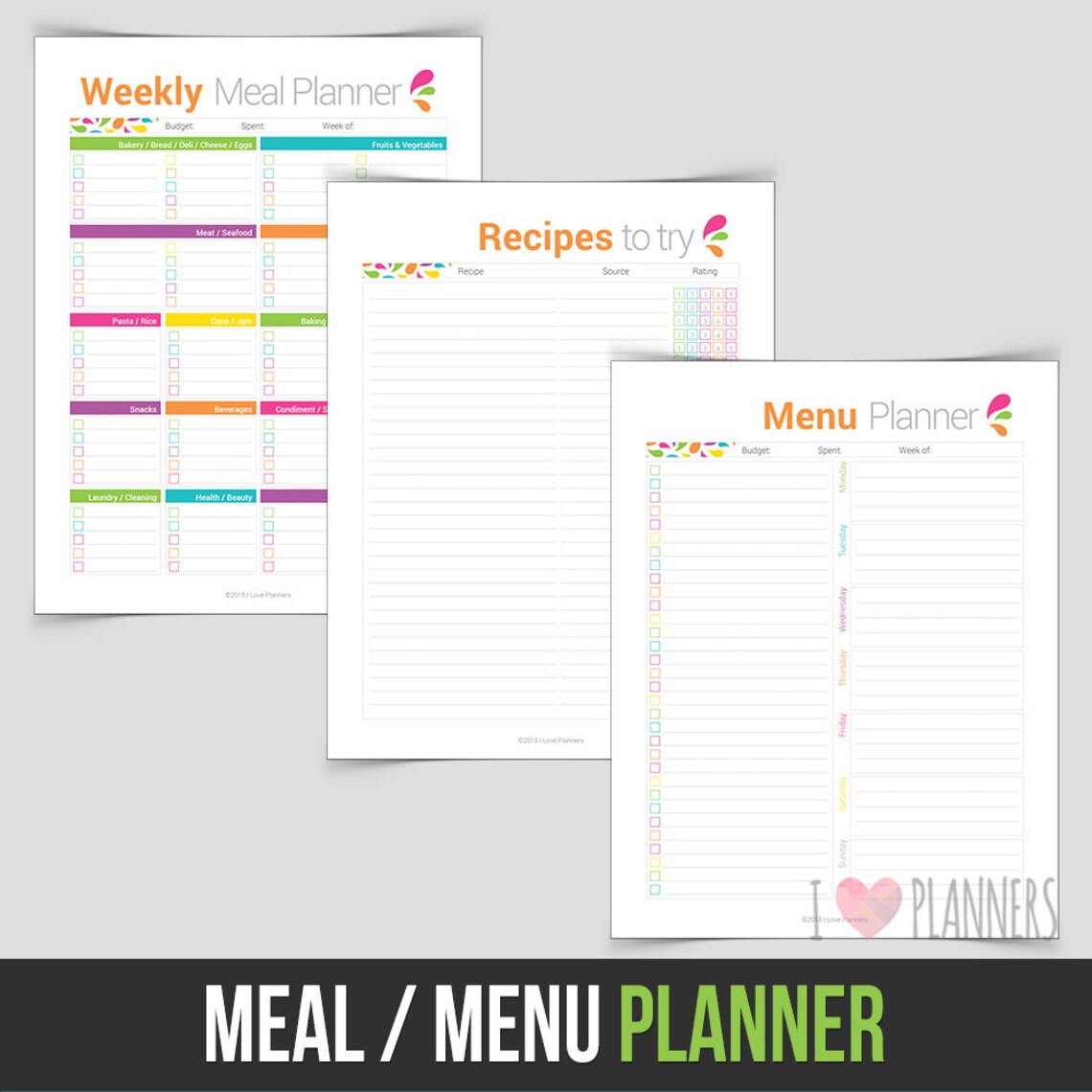 Meal Planner - Menu Planner - Shopping Planner - 2016 Collection ...